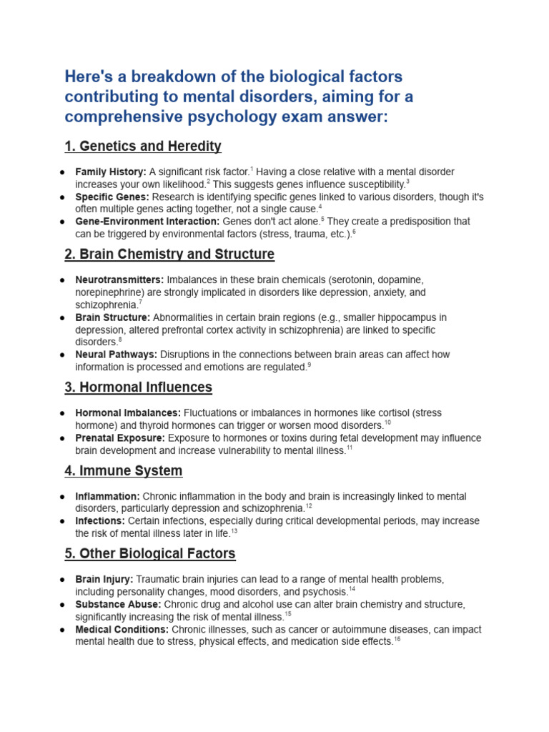 biological factors contributing to mental disorders | PDF | Mental ...