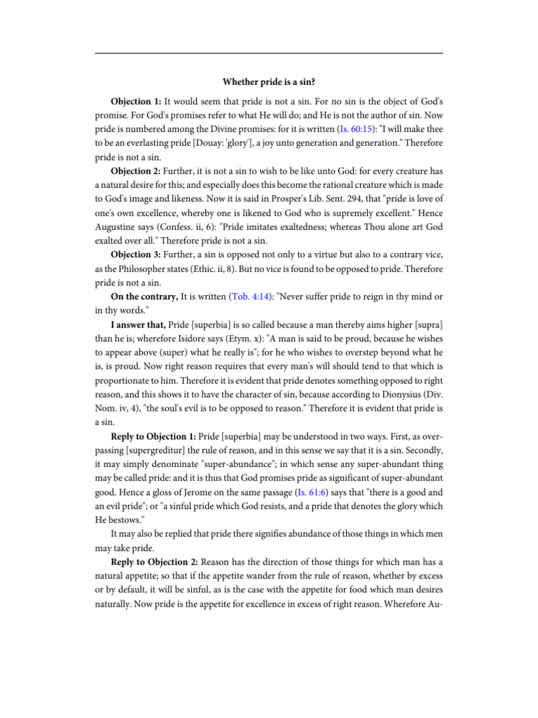 SUMMA FIRST PART | PDF | Pride | Humility