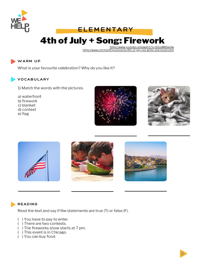 4th of July Song Firework - BeginnerElementary - Teacher Version | PDF