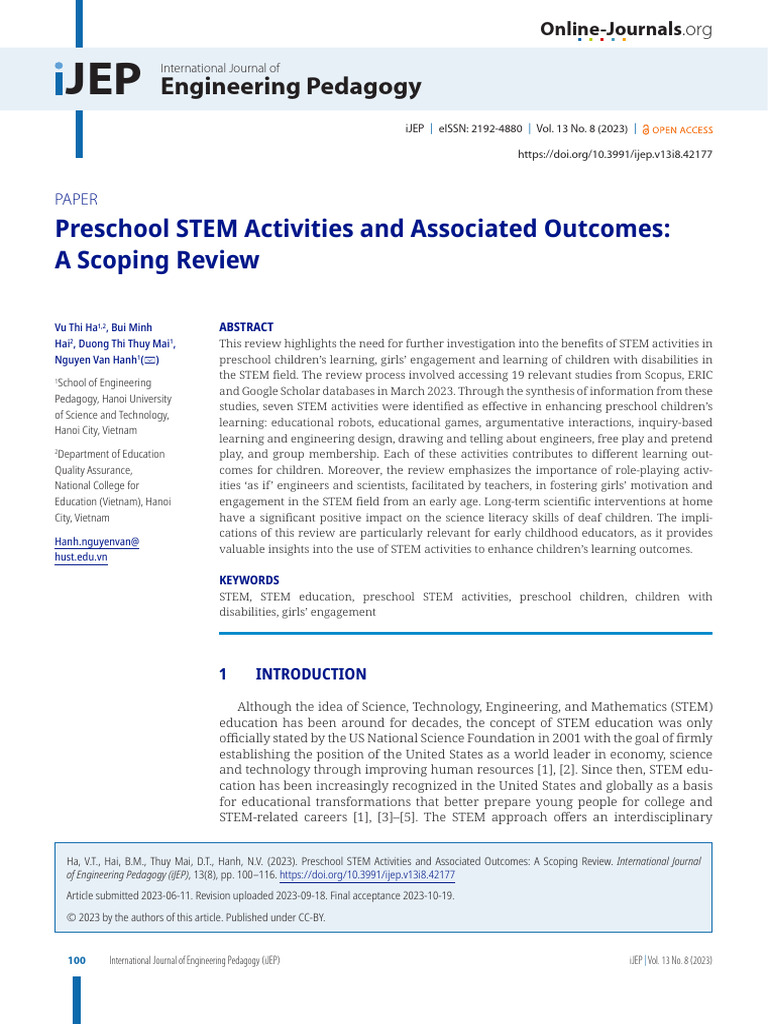 Preschool STEM Activities and Associated Outcomes | PDF | Science ...