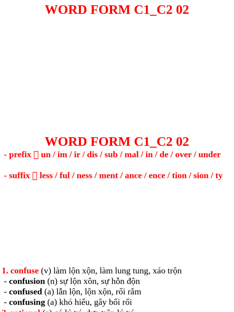 Word Formation c1 01 Lý Thuyết | PDF