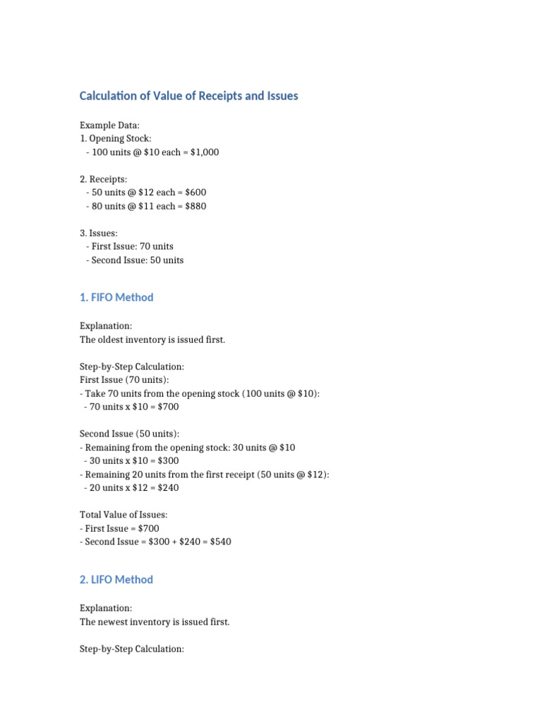 Calculation of Value of Receipts and Issues | PDF