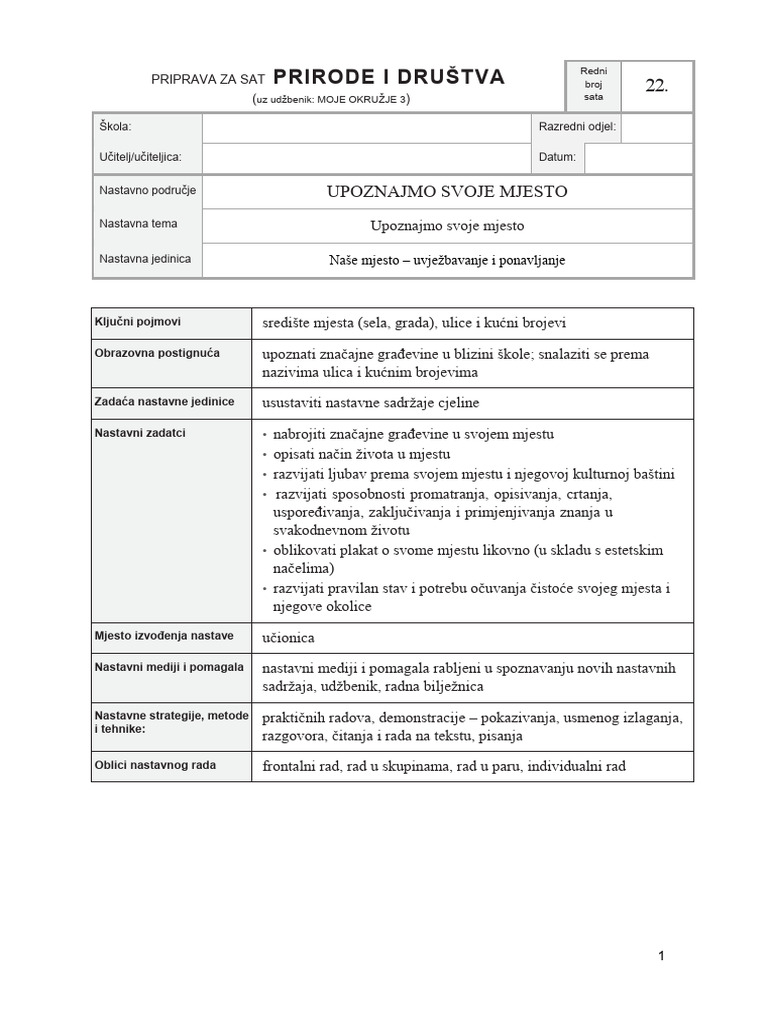 MO3-22 - Naše Mjesto - Uvježbavanje I Ponavljanje | PDF