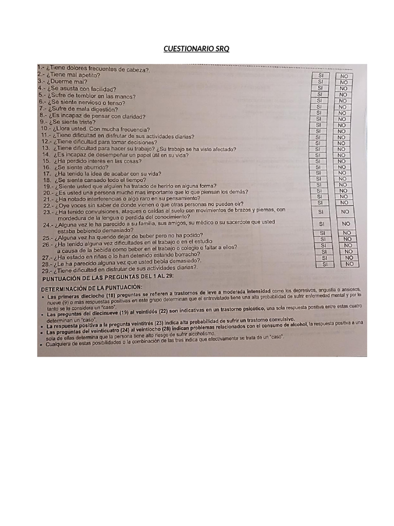 Cuestionario SRQ | PDF