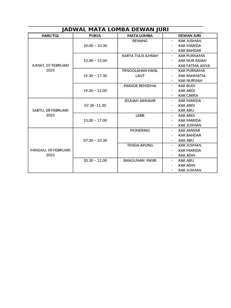 JADWAL MATA LOMBA DEWAN JURI | PDF