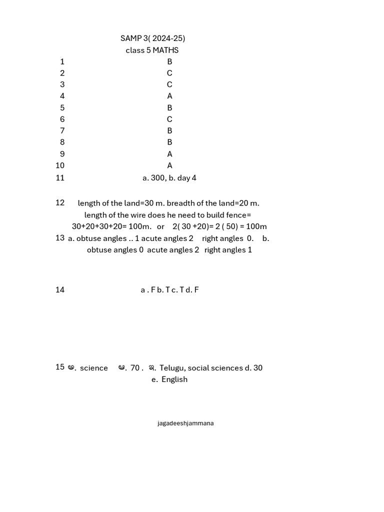 Class 5 Maths Exam Solutions | PDF