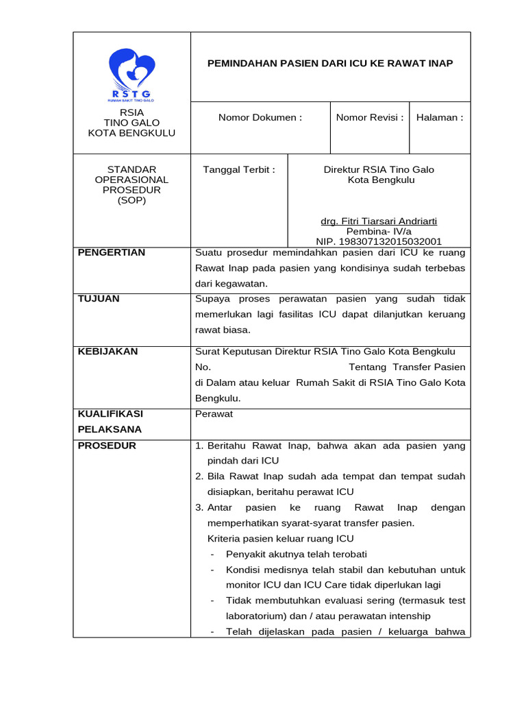 AKP 1. (A) Sop Pemindahan Icu Ke Ranap | PDF