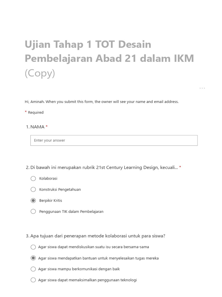 Ujian Tahap 1 TOT Desain Pembelajaran Abad 21 Dalam IKM (Copy) | PDF