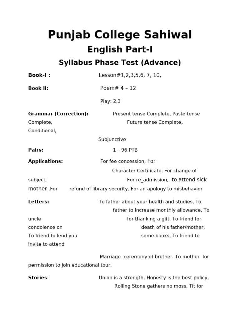 Syllabus Phase Part1 Adv 24 | PDF