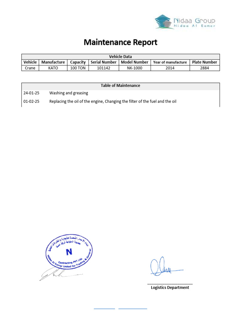 Crane Maintenance Summary | PDF