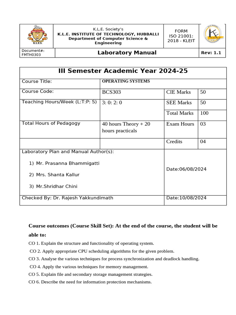 OS LAB MANUAL1 | PDF | Operating System | Computer Science
