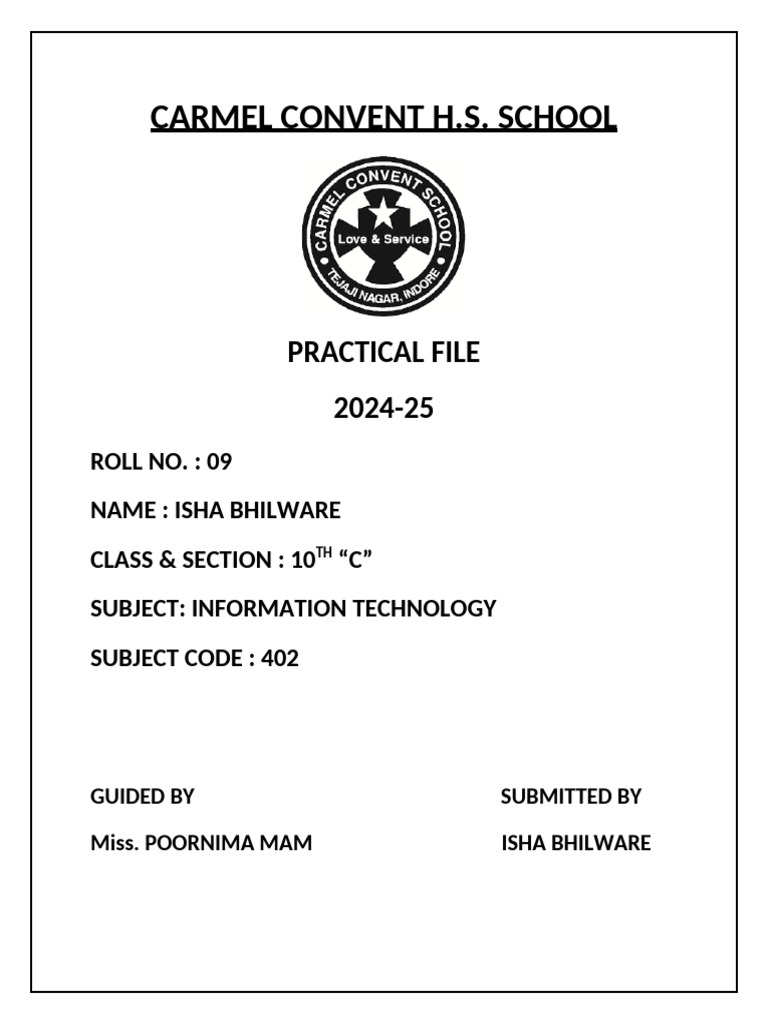 IT Practical File for Class 10 - Isha Bhilware | PDF