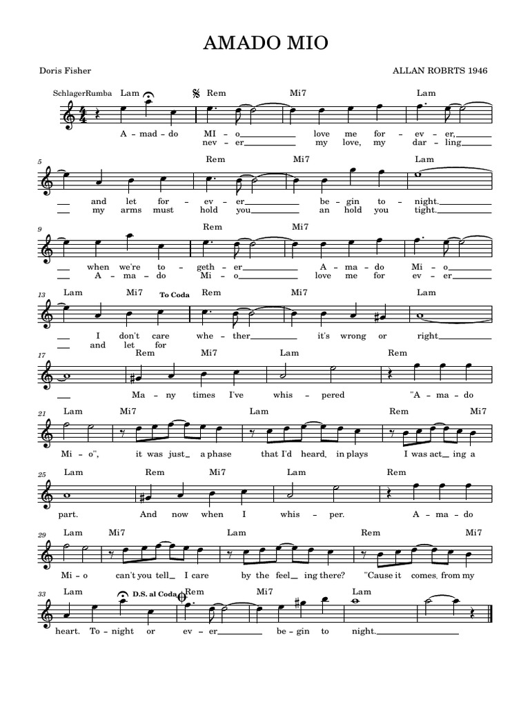 Amado Mio Sheet Music by Allan Roberts | PDF | American Musicians ...