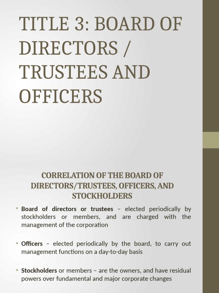 Corporate Governance: Board & Officers | PDF | Board Of Directors ...