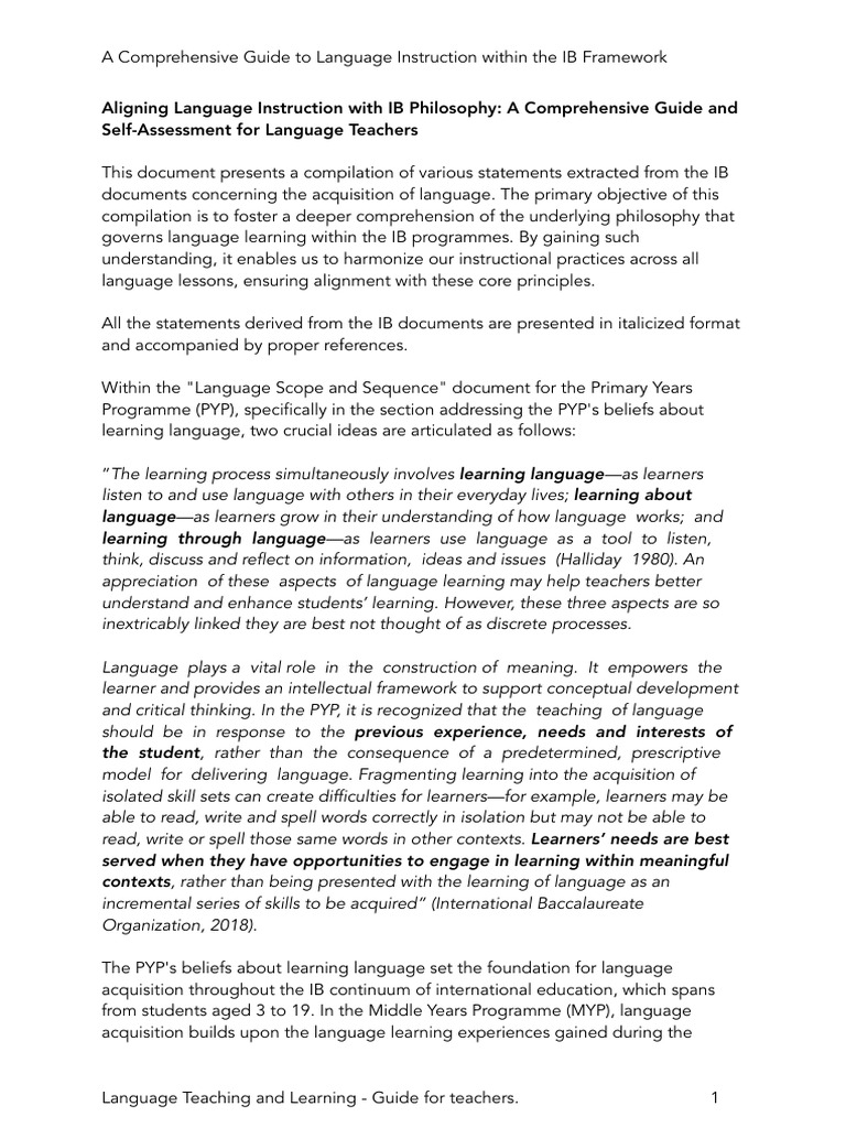 2023 - A Comprehensive Guide To Language Instruction Within The IB Framework | PDF | Reading ...