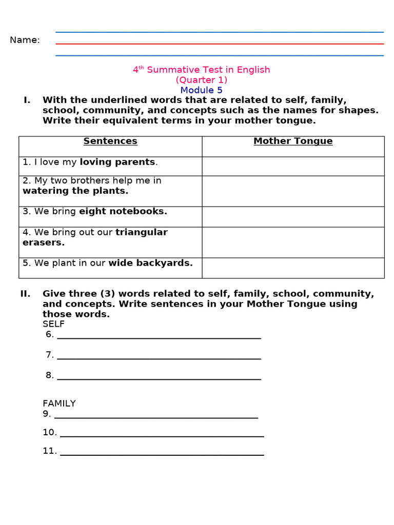 Summative Test 4th | PDF