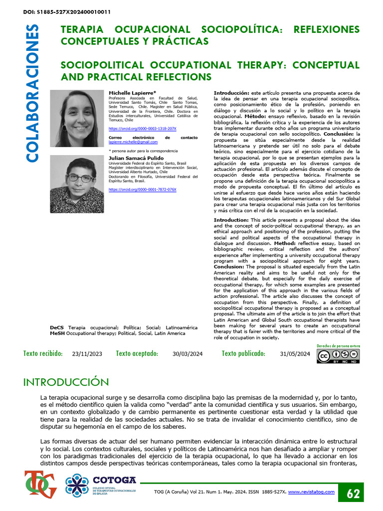 TO Socio Politica Michelle Lapierre | PDF | Terapia ocupacional ...
