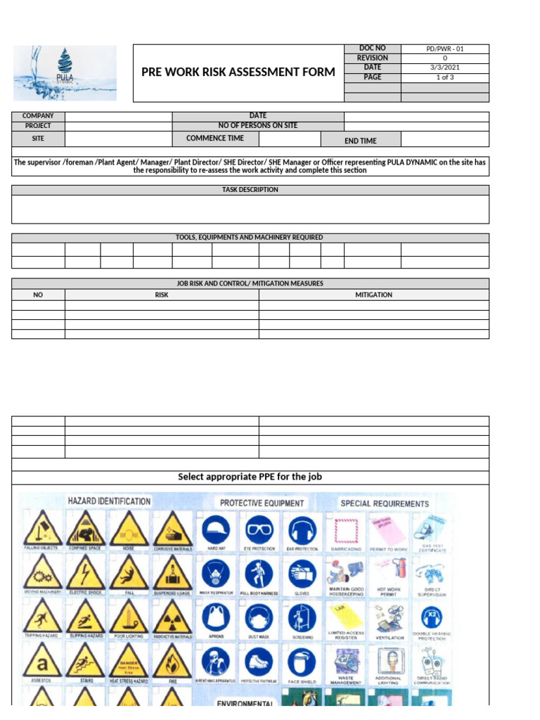 Pre Work R.A Form | PDF