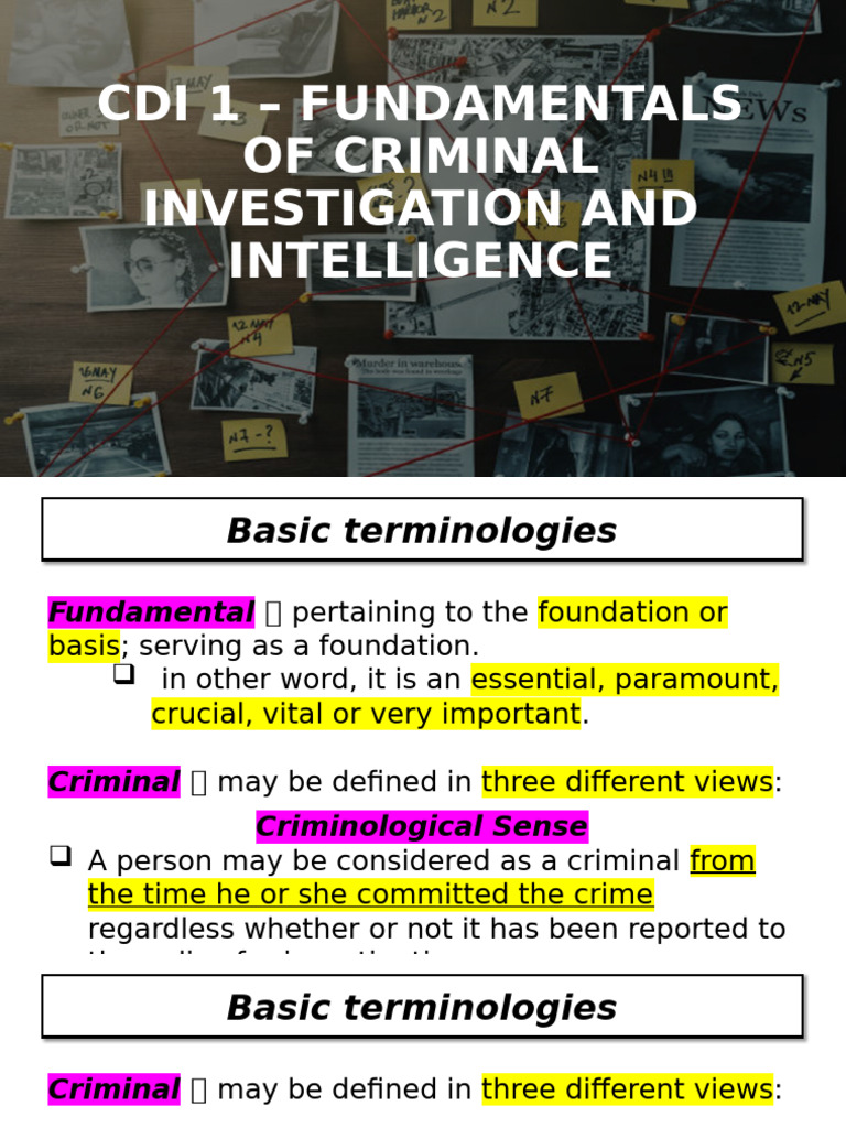 Cdi 1 Fundamentals of Criminal Investigation and Intelligence | PDF | Confession (Law) | Witness
