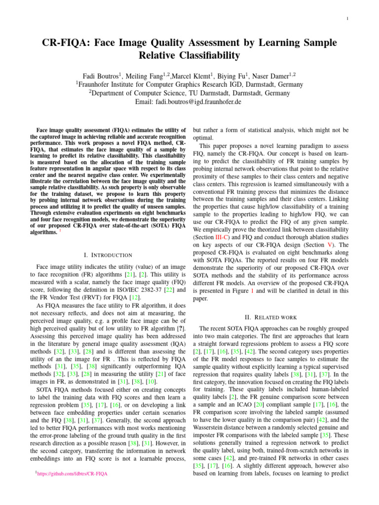CR-FIQA: Face Image Quality Assessment by Learning Sample Relative Classifiability | PDF ...