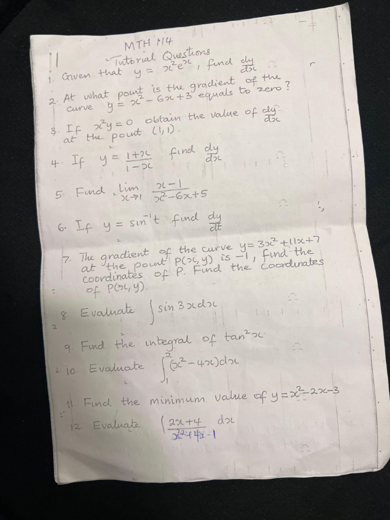 MTH114 (Calculus Tutorial Questions) | PDF