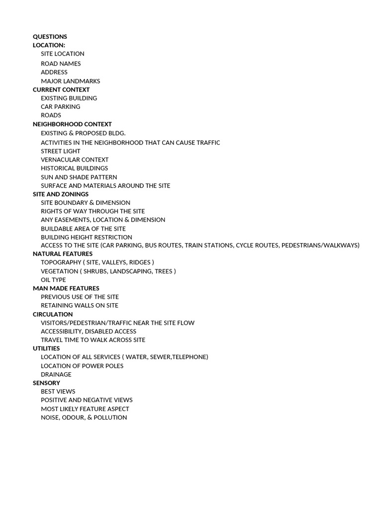 DESIGN Site Analysis Checklist | PDF