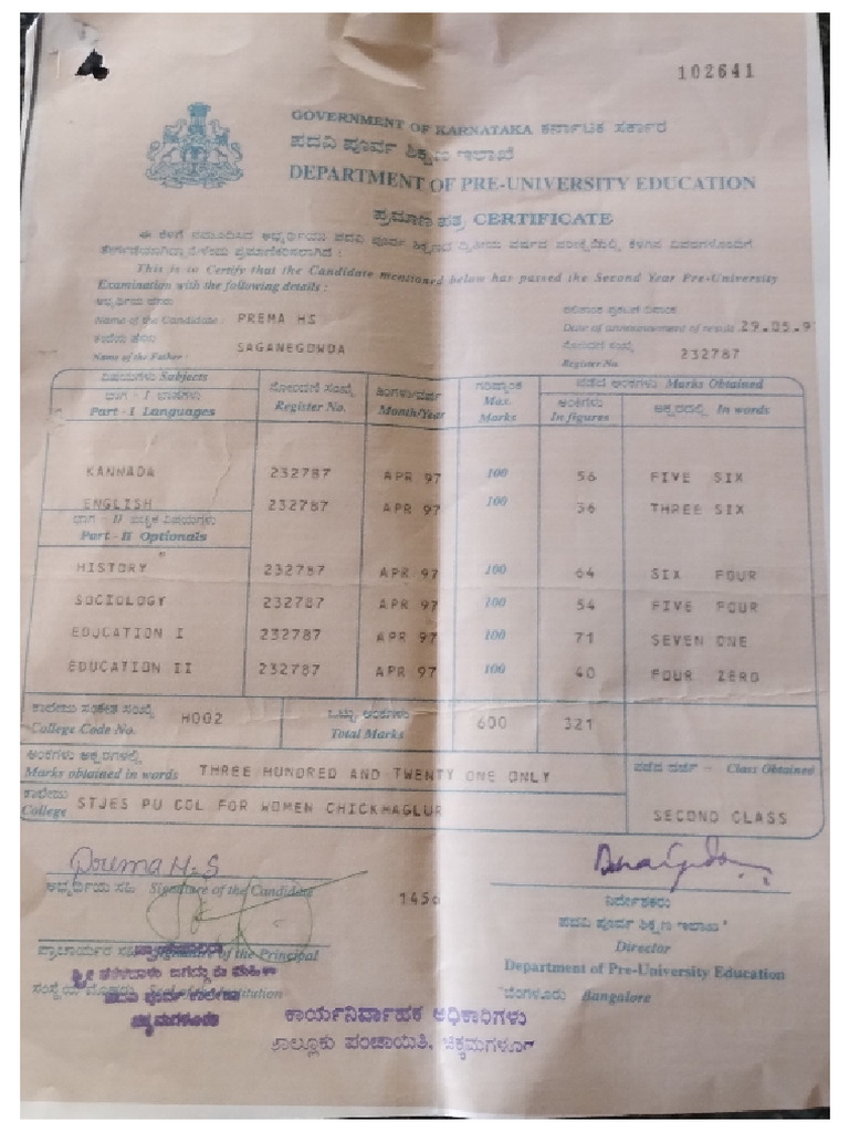PUC Marks Card | PDF