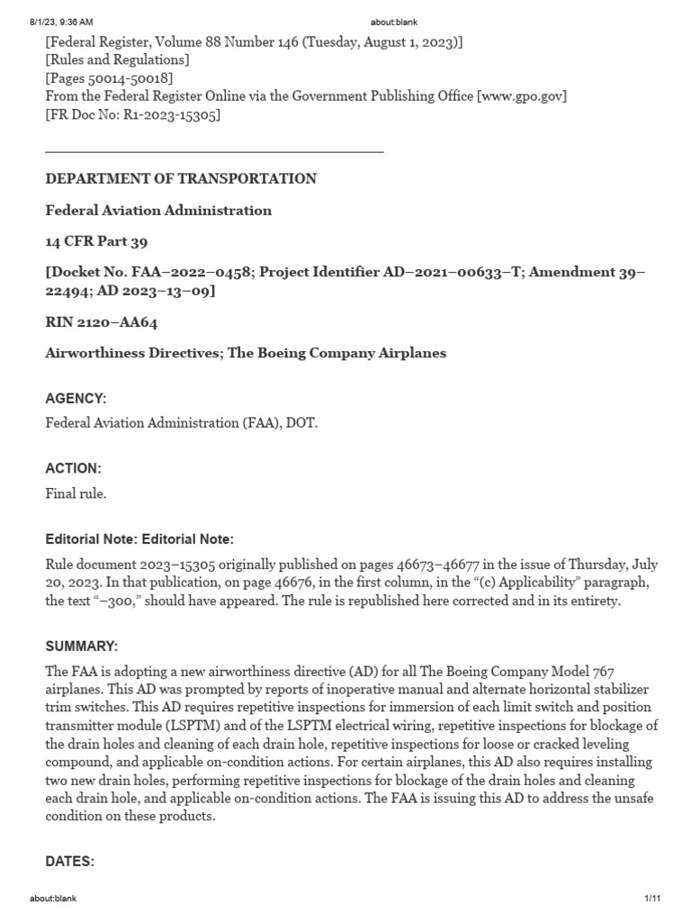 Boeing 767 Airworthiness Directive | PDF | Federal Aviation ...