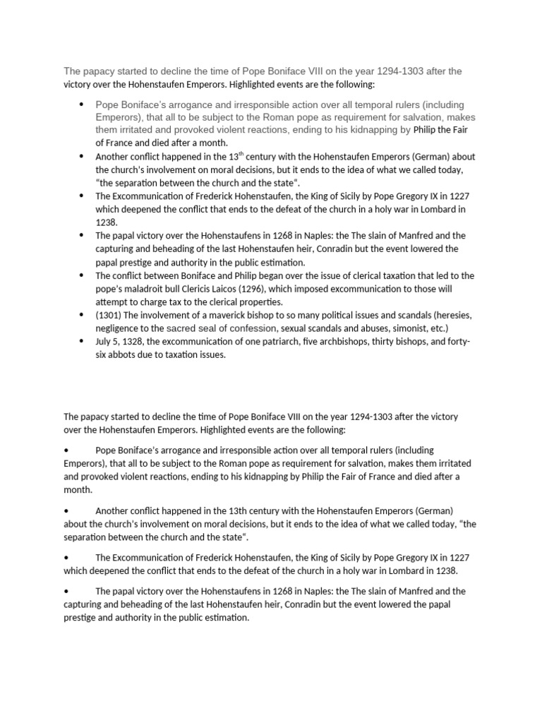 The Papacy Started To Decline The Time of Pope Boniface VIII On The ...