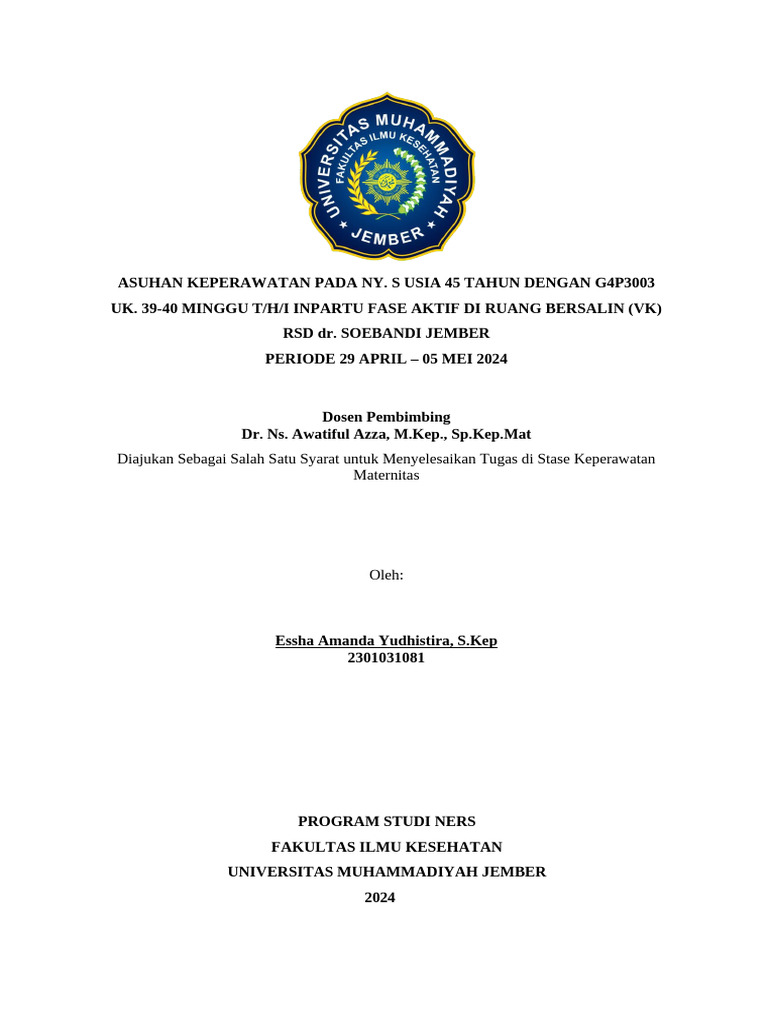Asuhan Keperawatan Ny. S G4P3003 Inpartu | PDF