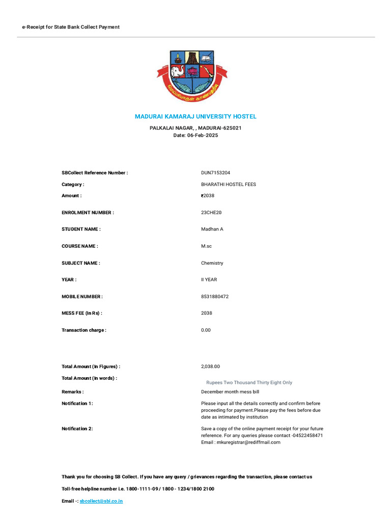 December Month Mess Bill 2024 | PDF | Payments | Money