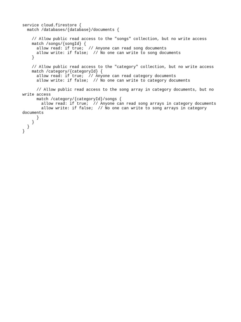 Service Cloud - Firestore (Rule For Music Player) | PDF