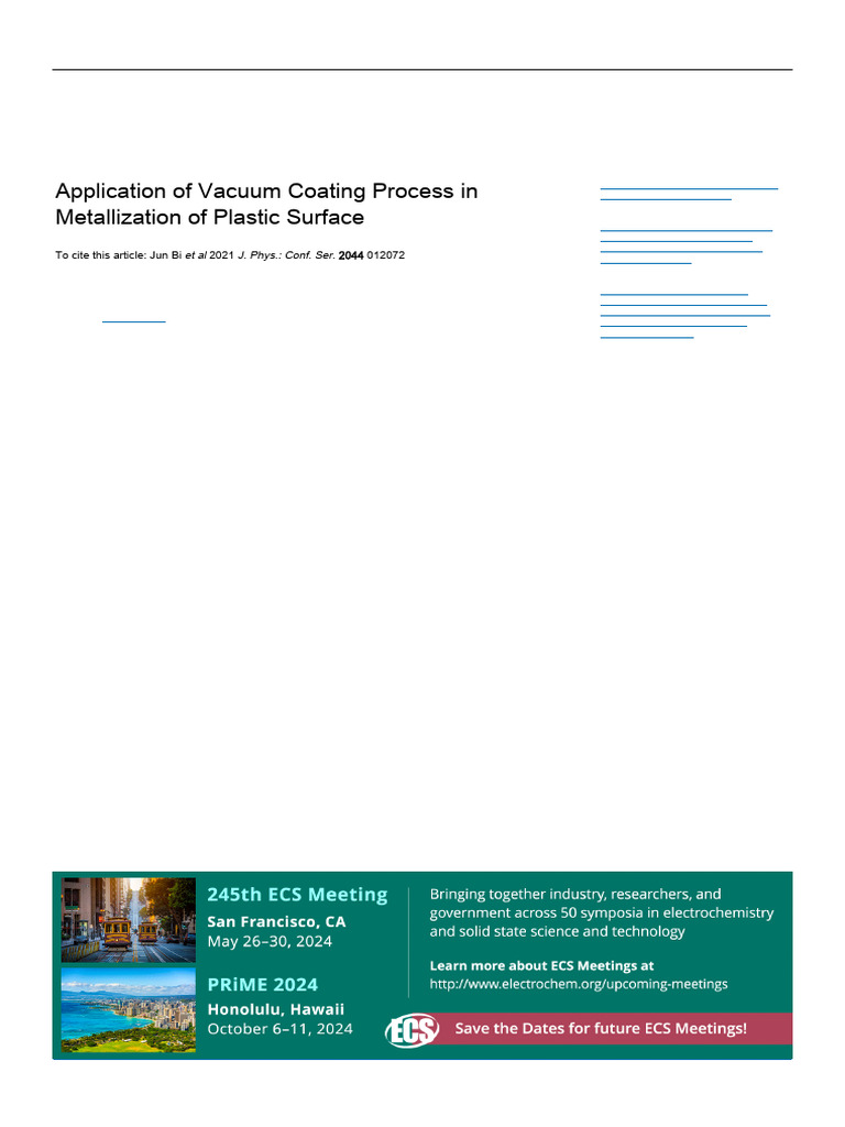 Application of Vacuum Coating Process in Metallization of Plastic Surface | PDF | Sputtering ...