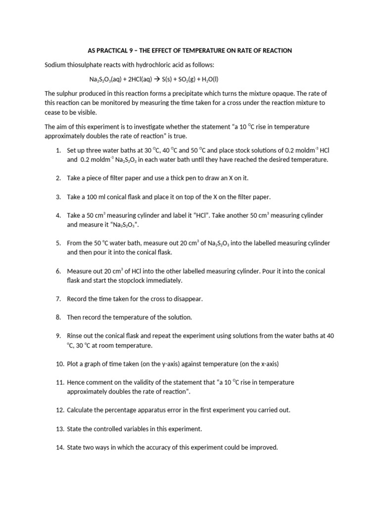 Practical 8 - The Effect of Temperature On Reaction Rate | PDF