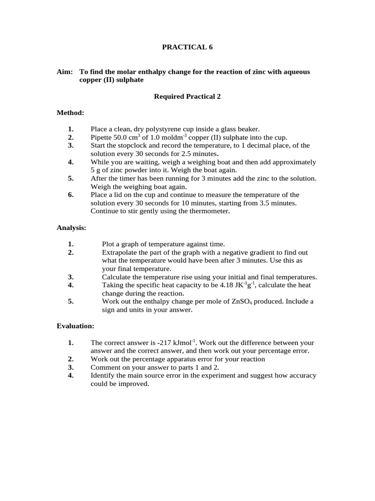 Practical 6 - Measuring An Enthalpy Change | PDF