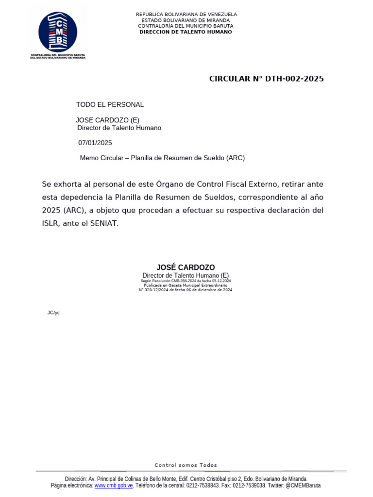 Circular 002-2025 Circular Planilla Arc | PDF