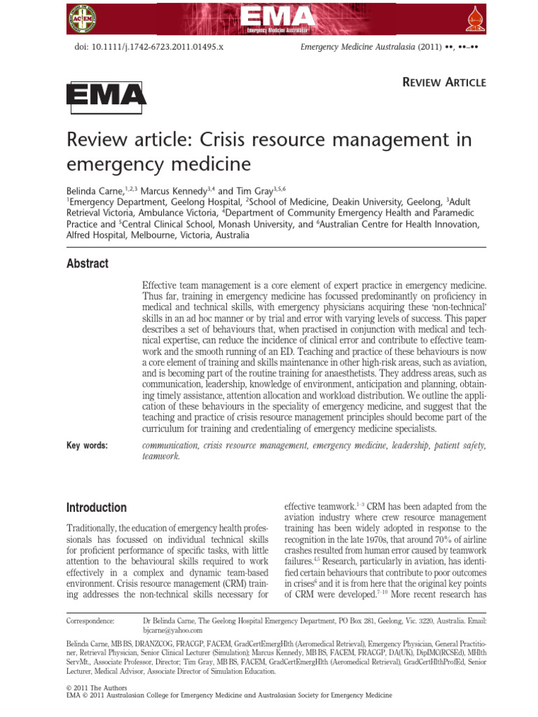 Crisis Resource Management | PDF | Leadership | Patient Safety
