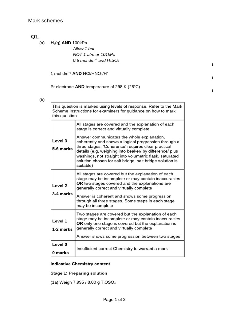Electrode Potentials and Electrochemical Cells Mini Test MS | PDF ...
