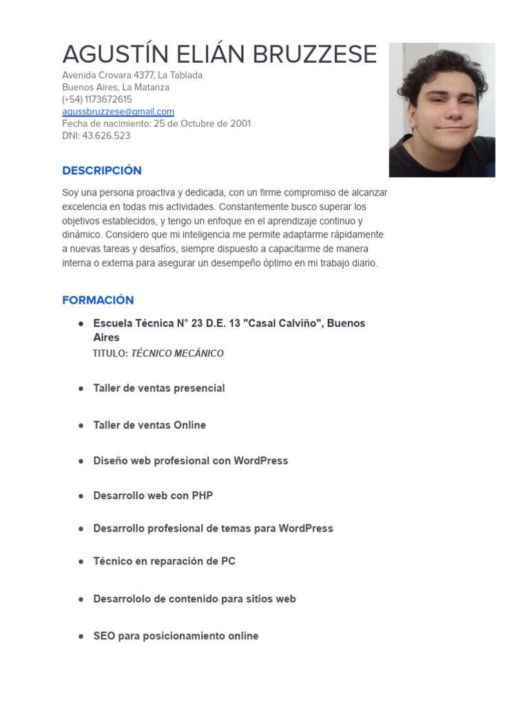 Curriculum Vitae Agustin E. Bruzzese Actualizado (1) (1) | PDF | Control numerico ...