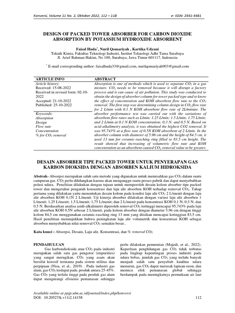 Design of Packed Tower Absorber For Carb | PDF