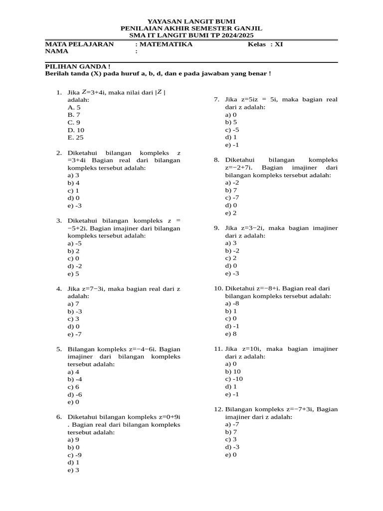 Soal Matematika Kelas Xi Kurmer | PDF