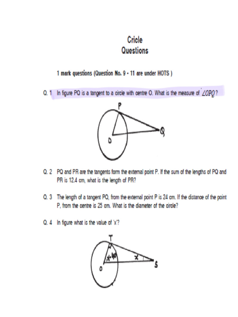 Circles Worksheet Class X | PDF