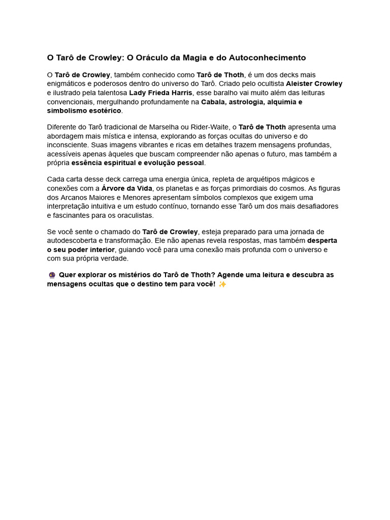 O Tarô de Crowley - O Oráculo Da Magia e Do Autoconhecimento ...