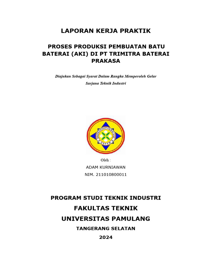 Laporan Kerja Praktik Teknik Industri UNPAM | PDF
