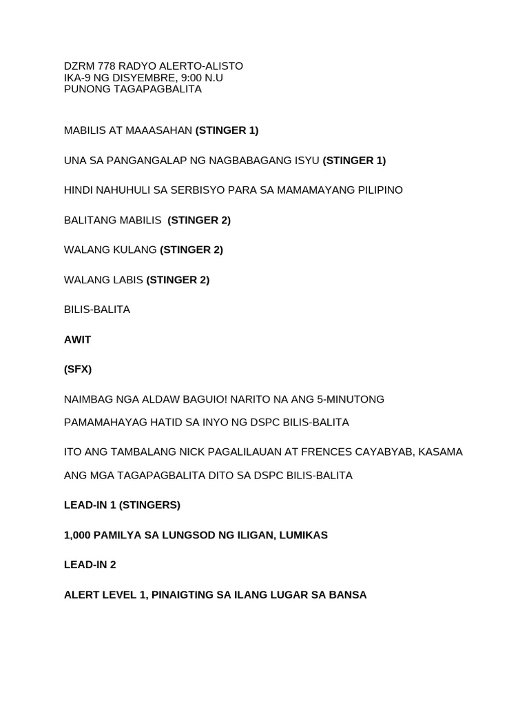 BCNHS Filipino Radio Script 2 | PDF