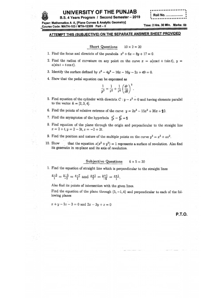 P2019 Math-103 | PDF