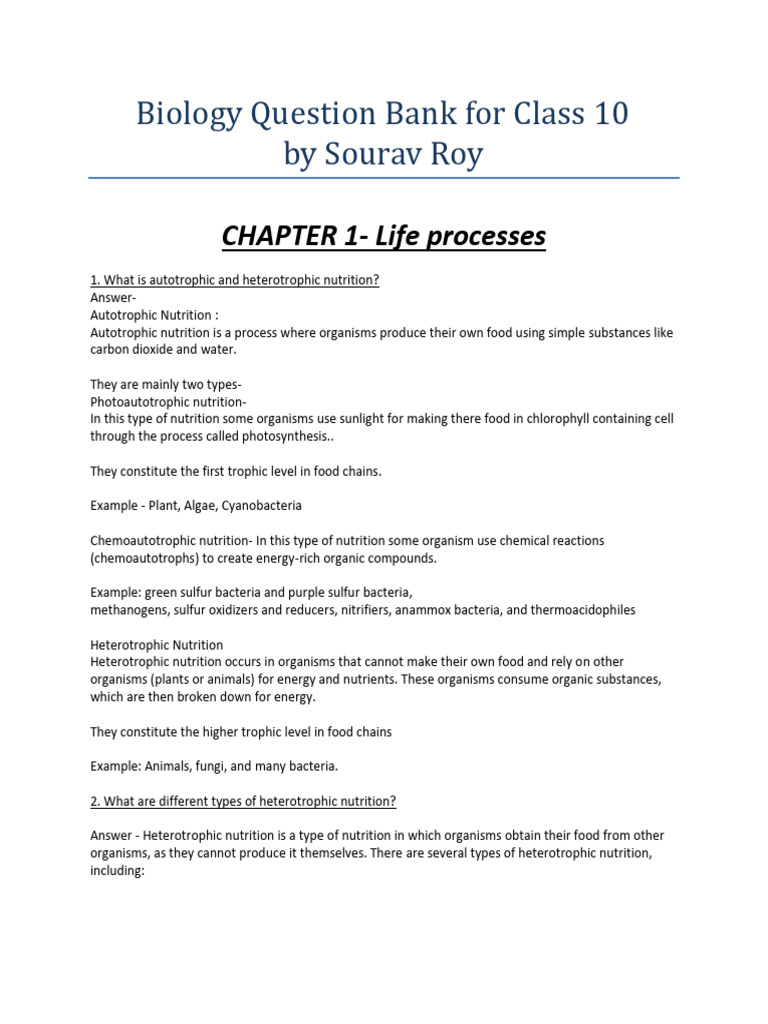 Class 10 Biology Question Bank GR SCHOOL | PDF | Chemical Synapse ...