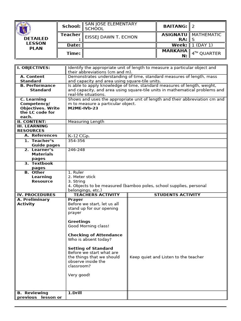 math-day 2-week 1 | PDF | Teachers | Learning