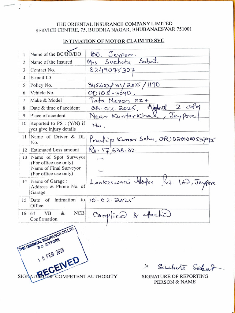 Motor Insurance Claim Form Instructions | PDF | Insurance