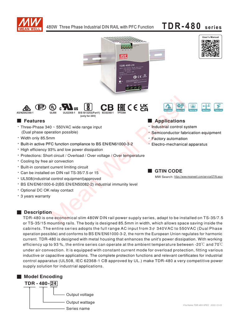 TDR-480-spec | PDF | Power Supply | Rectifier